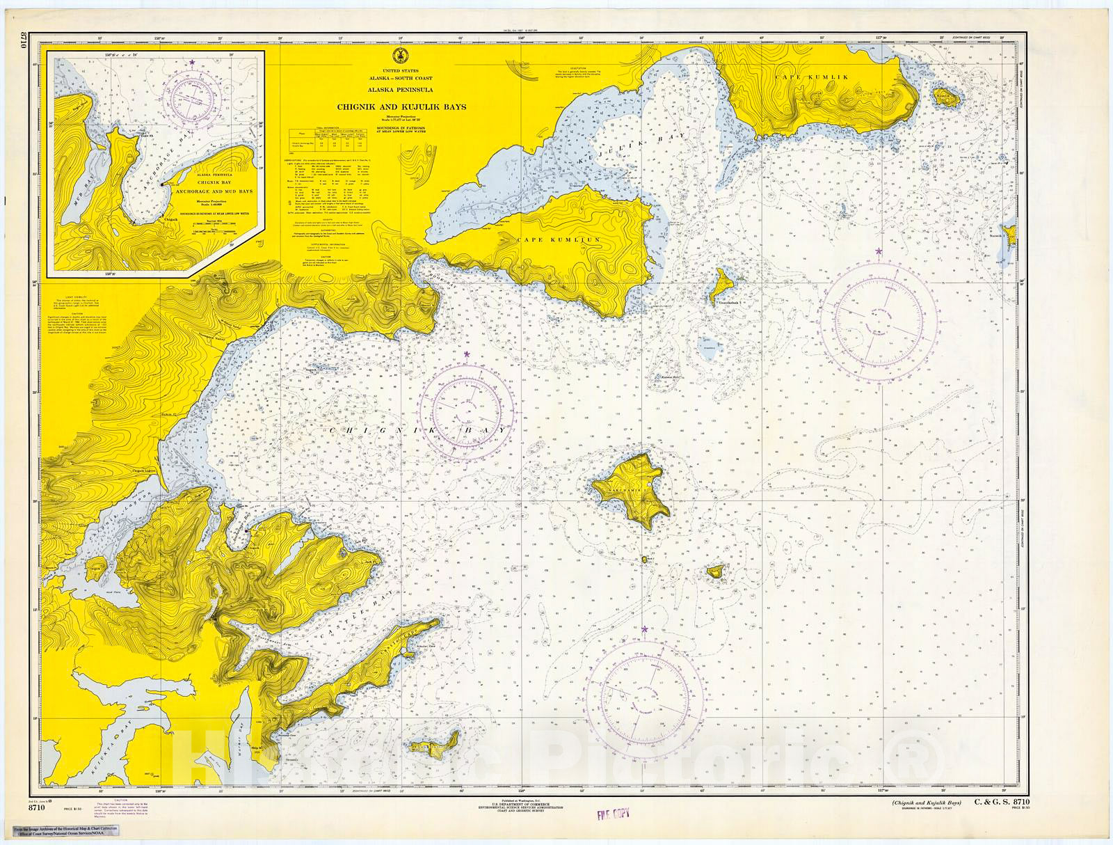 Historic Nautical Map - Chignik And Kujulik Bays, 1969 NOAA Chart - Al ...