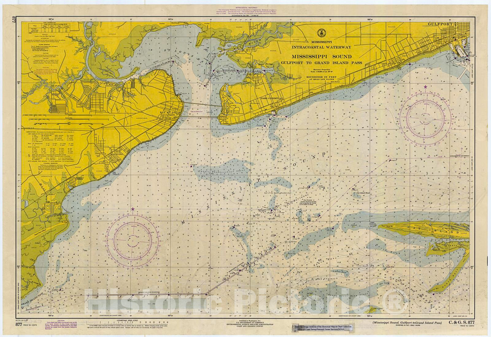 Historic Nautical Map - Mississippi Sound, Gulfport To Grand Island Pa ...