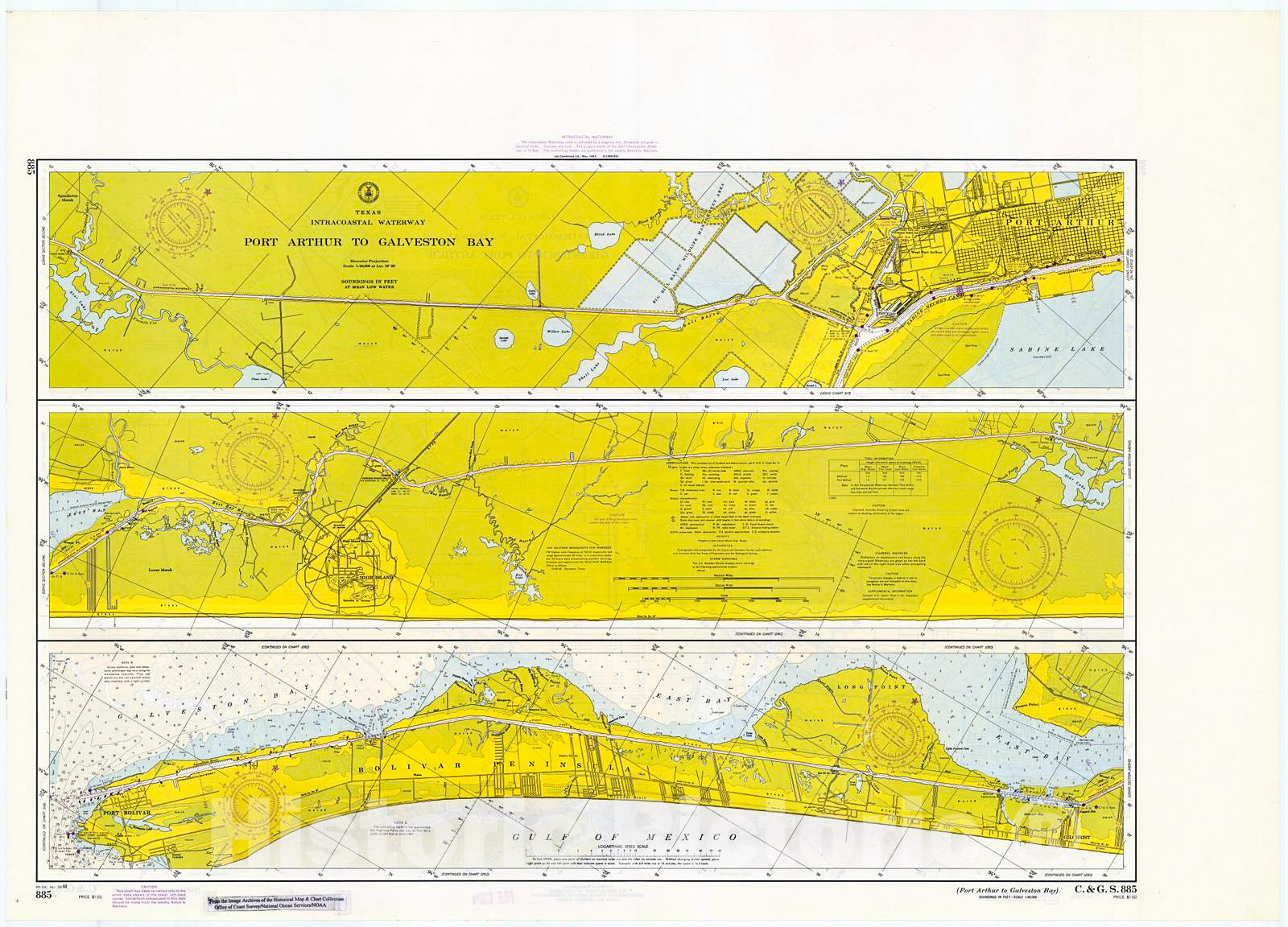 Historic Nautical Map - Port Arthur To Galveston Bay, 1968 NOAA Chart ...