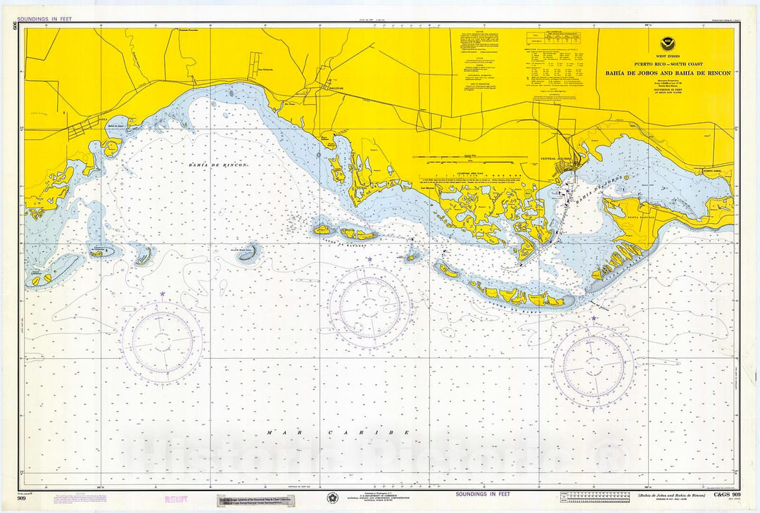 Historic Nautical Map - Bahia De Jobos And Bahia De Rincon, 1974 NOAA ...