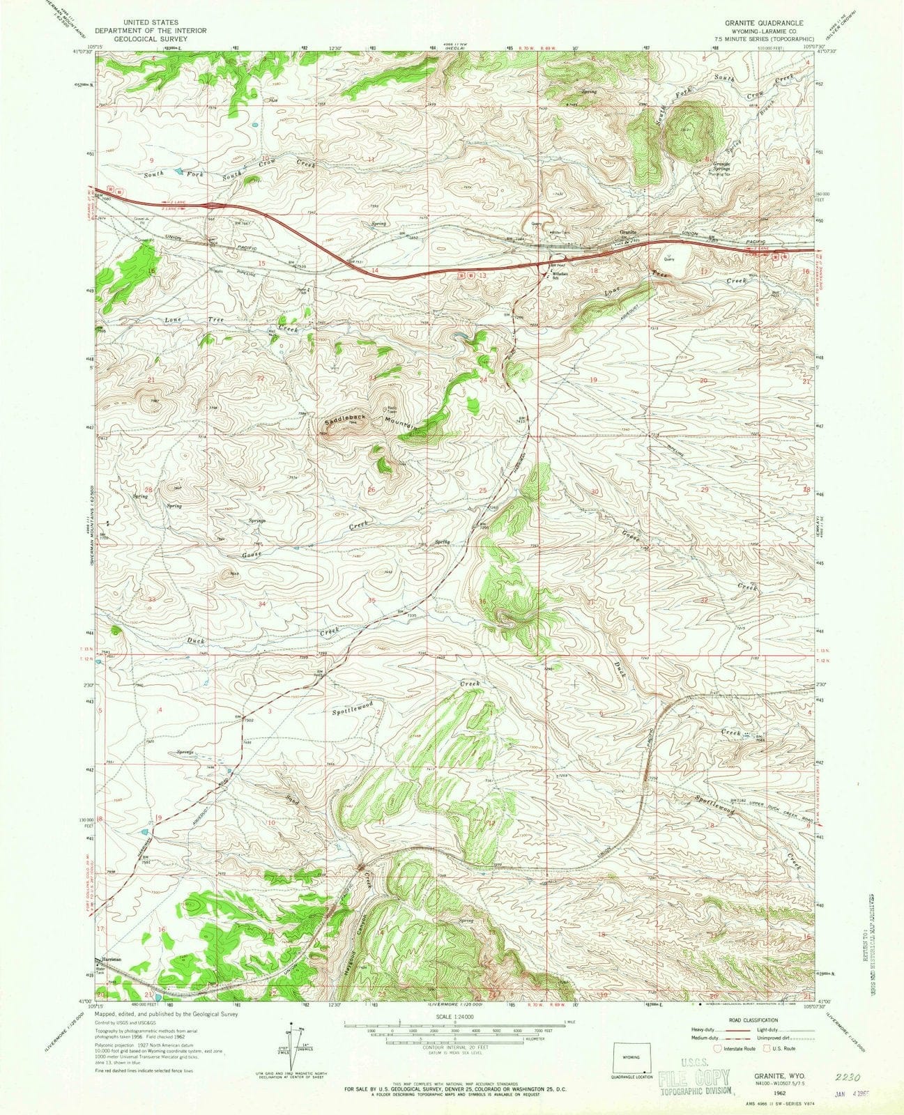 1962 Granite, WY - Wyoming - USGS Topographic Map – Historic Pictoric