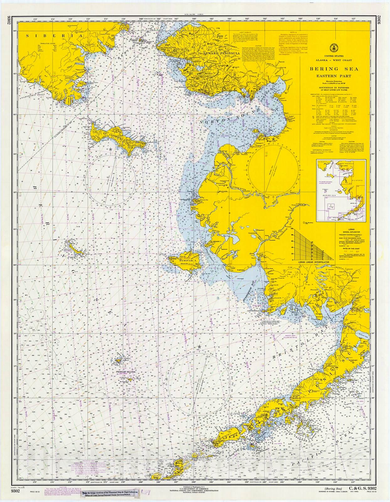Historic Nautical Map - Bering Sea, 1971 NOAA Chart - Alaska (AK) - Vi ...