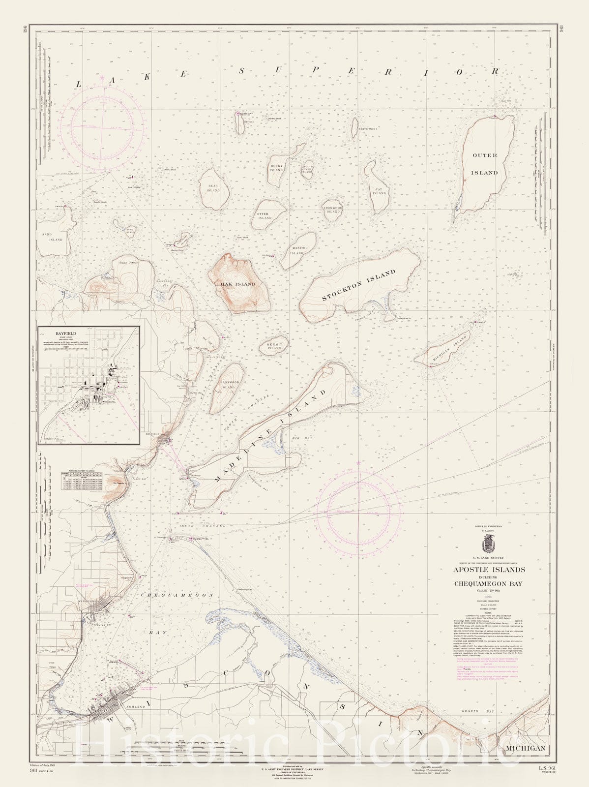 Historic Nautical Map - Apostle Islands Including Chequamegon Bay, 196 ...