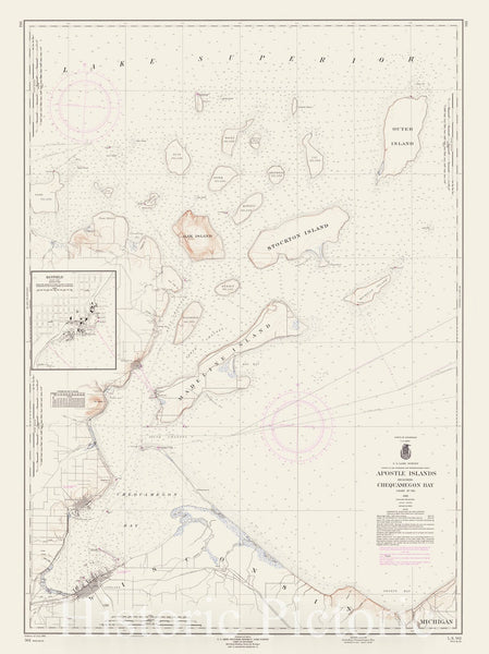 Historic Nautical Map - Apostle Islands Including Chequamegon Bay, 196 ...