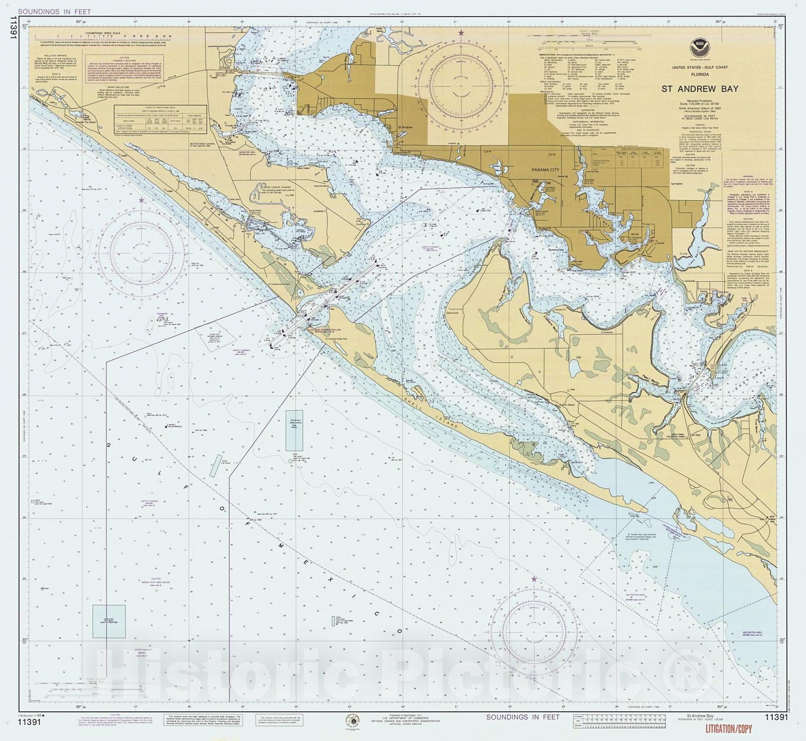 Historic Nautical Map - St Andrew Bay, 1988 NOAA Chart - Florida (FL ...