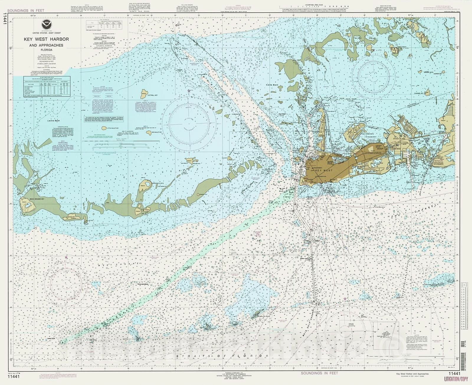 Historic Nautical Map - Key West Harbor And Approaches, 1993 NOAA Char ...