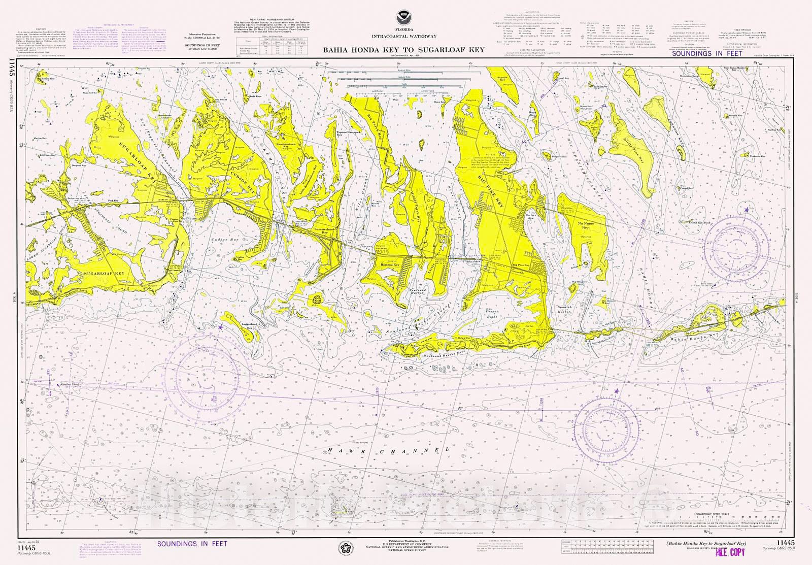 Historic Nautical Map - Bahia Honda Key To Sugarloaf Key, 1974 NOAA Ch ...