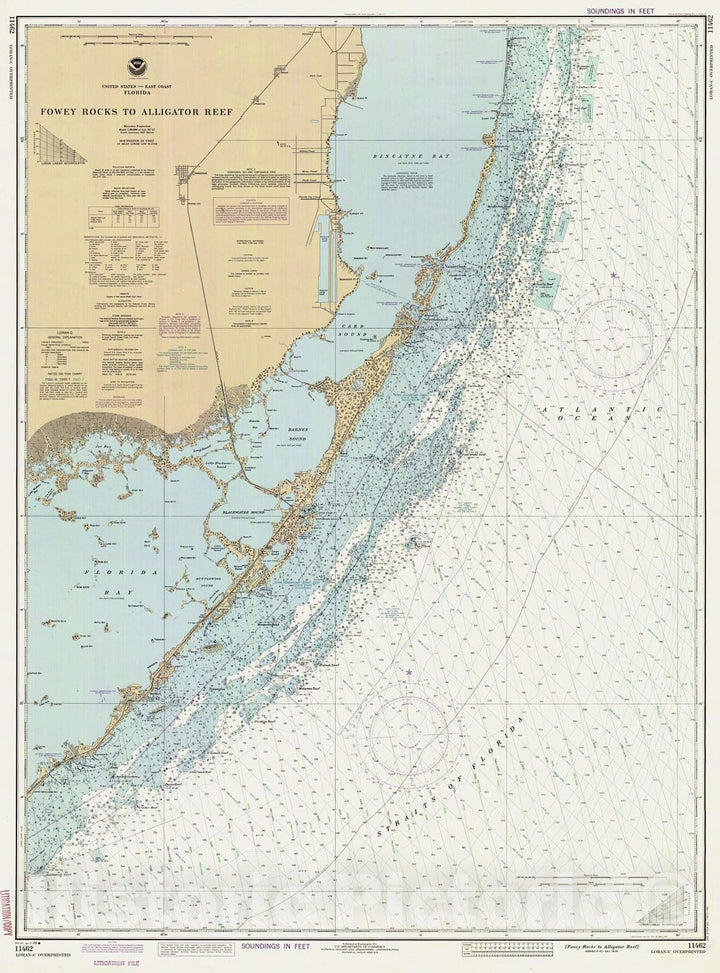 Historic Nautical Map - Fowey Rocks To Alligator Reef, 1989 NOAA Chart ...