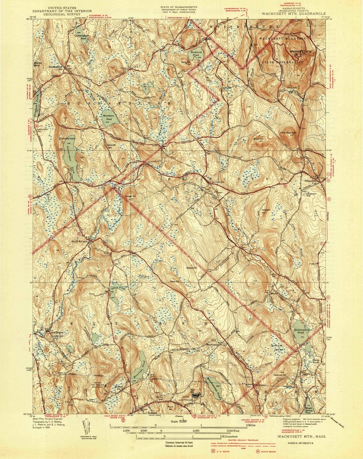 1940 Wachusett MTN, MA - Massachusetts - USGS Topographic Map ...