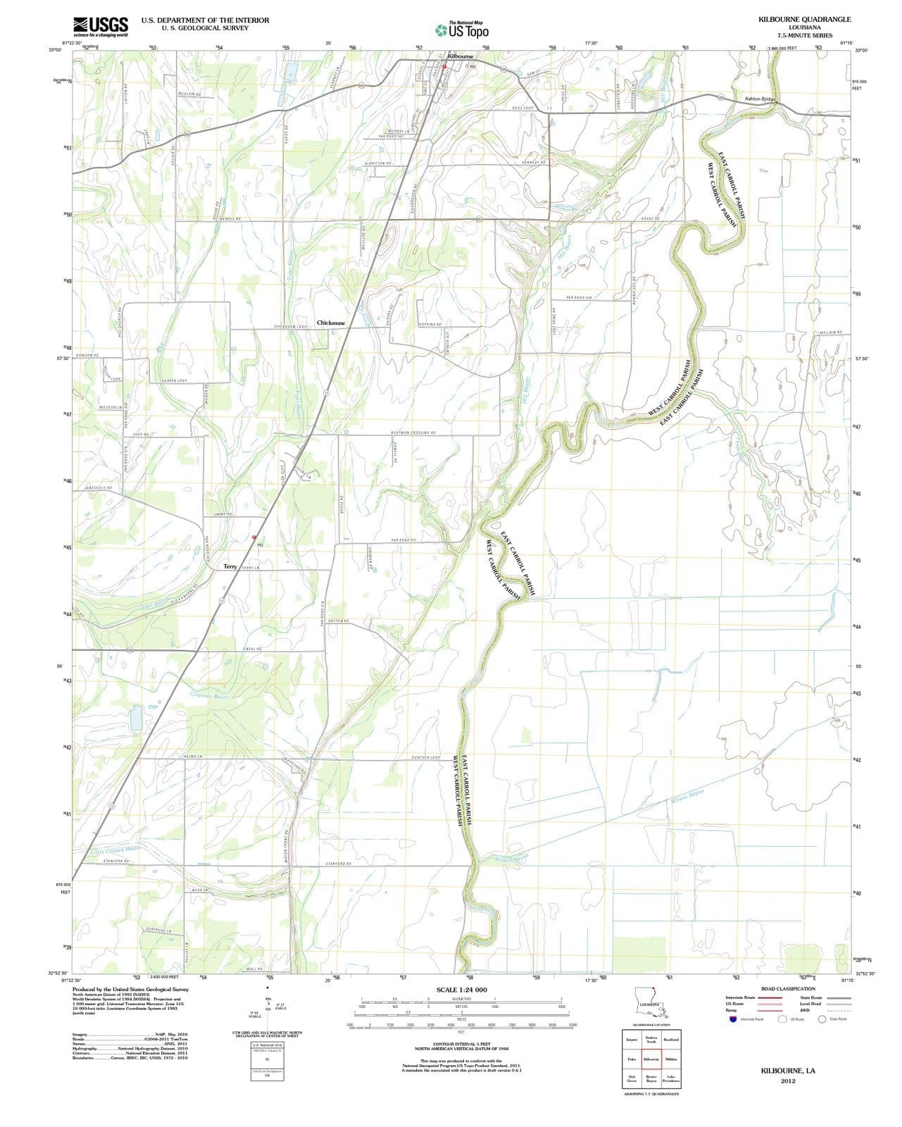 2012 Kilbourne, LA - Louisiana - USGS Topographic Map – Historic Pictoric