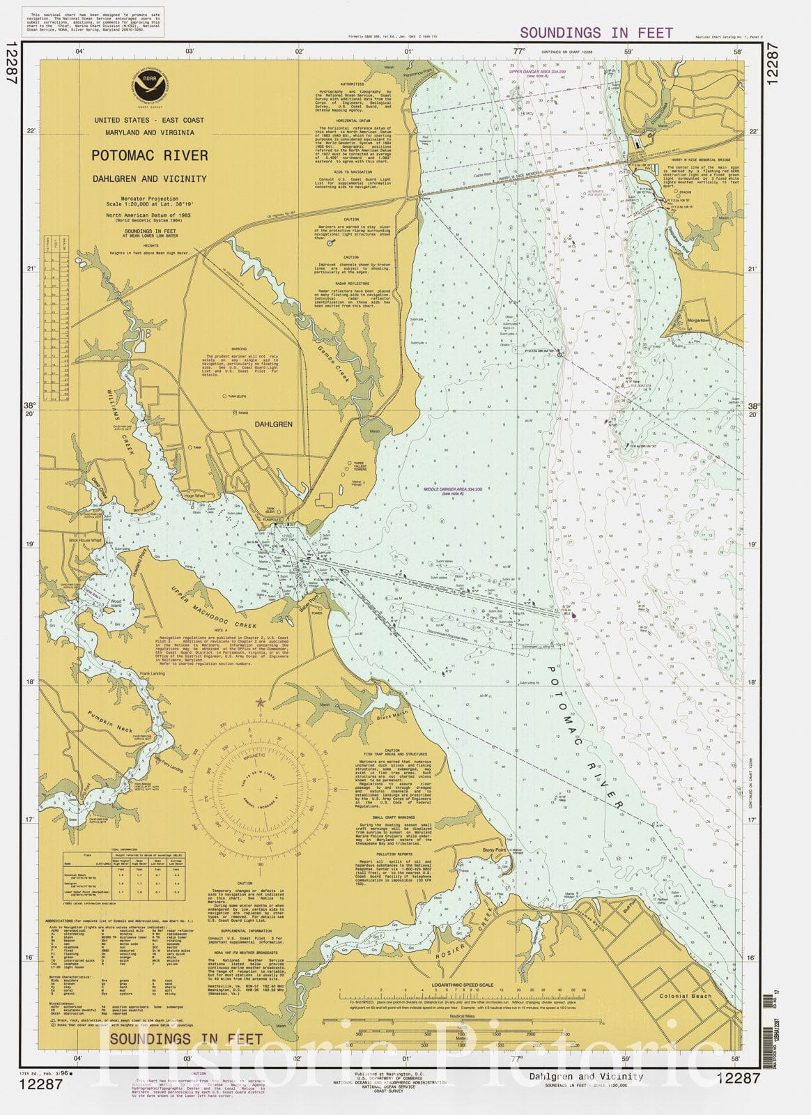 Historic Nautical Map - Potomac River - Dahlgren And Vicinity, 1996 NO ...