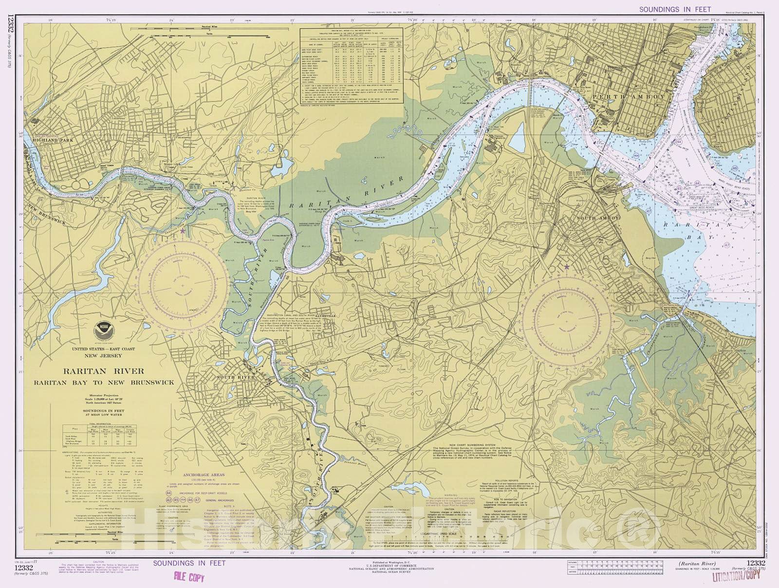 Historic Nautical Map - Raritan River, 1977 NOAA Chart - New Jersey (N ...