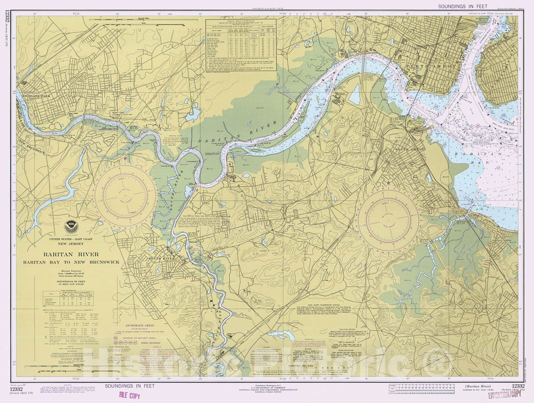 Historic Nautical Map - Raritan River, 1977 NOAA Chart - New Jersey (N ...