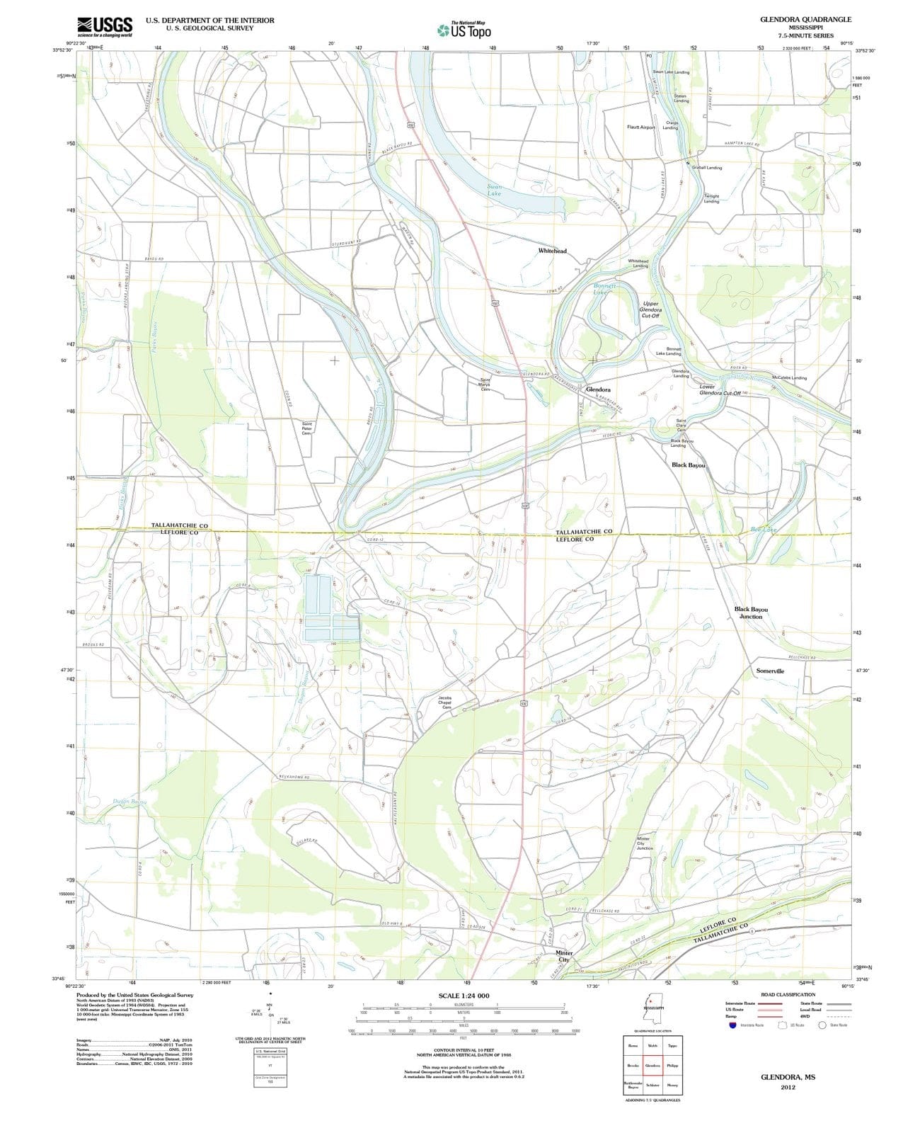 2012 Glendora, MS - Mississippi - USGS Topographic Map – Historic Pictoric