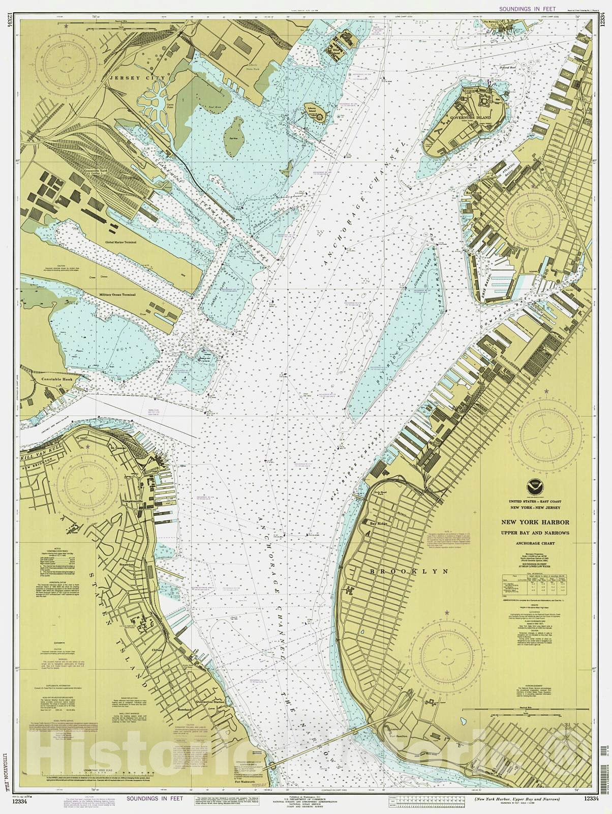 Historic Nautical Map - New York Harbor Upper Bay And Narrows, 1994 NO ...