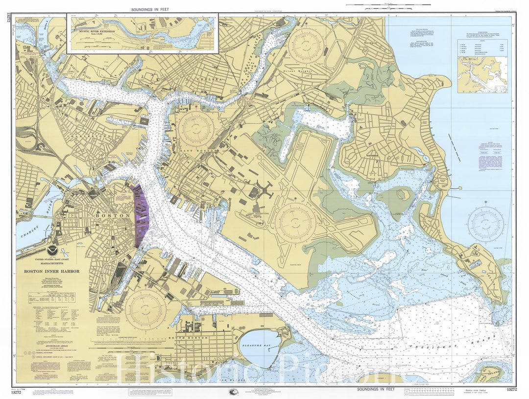 Historic Nautical Map - Boston Inner Harbor, 1998 NOAA Chart - Massach ...