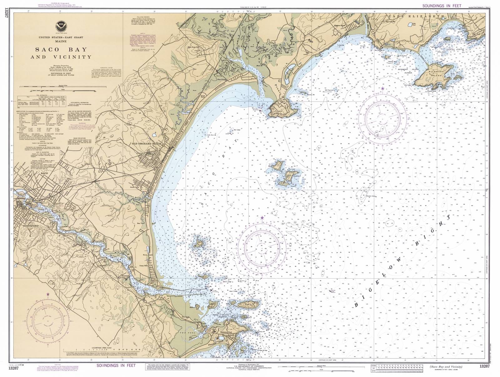 Historic Nautical Map - Saco Bay And Vicinity, 1990 NOAA Chart - Maine ...