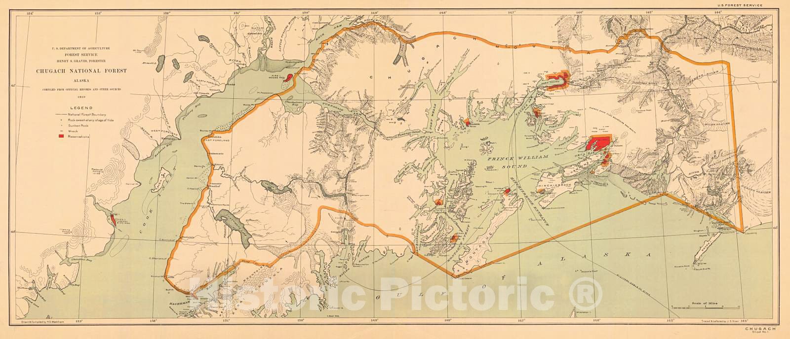 Historic Nautical Map - Map Of Chugach National Forest, 1910 NOAA Topo ...
