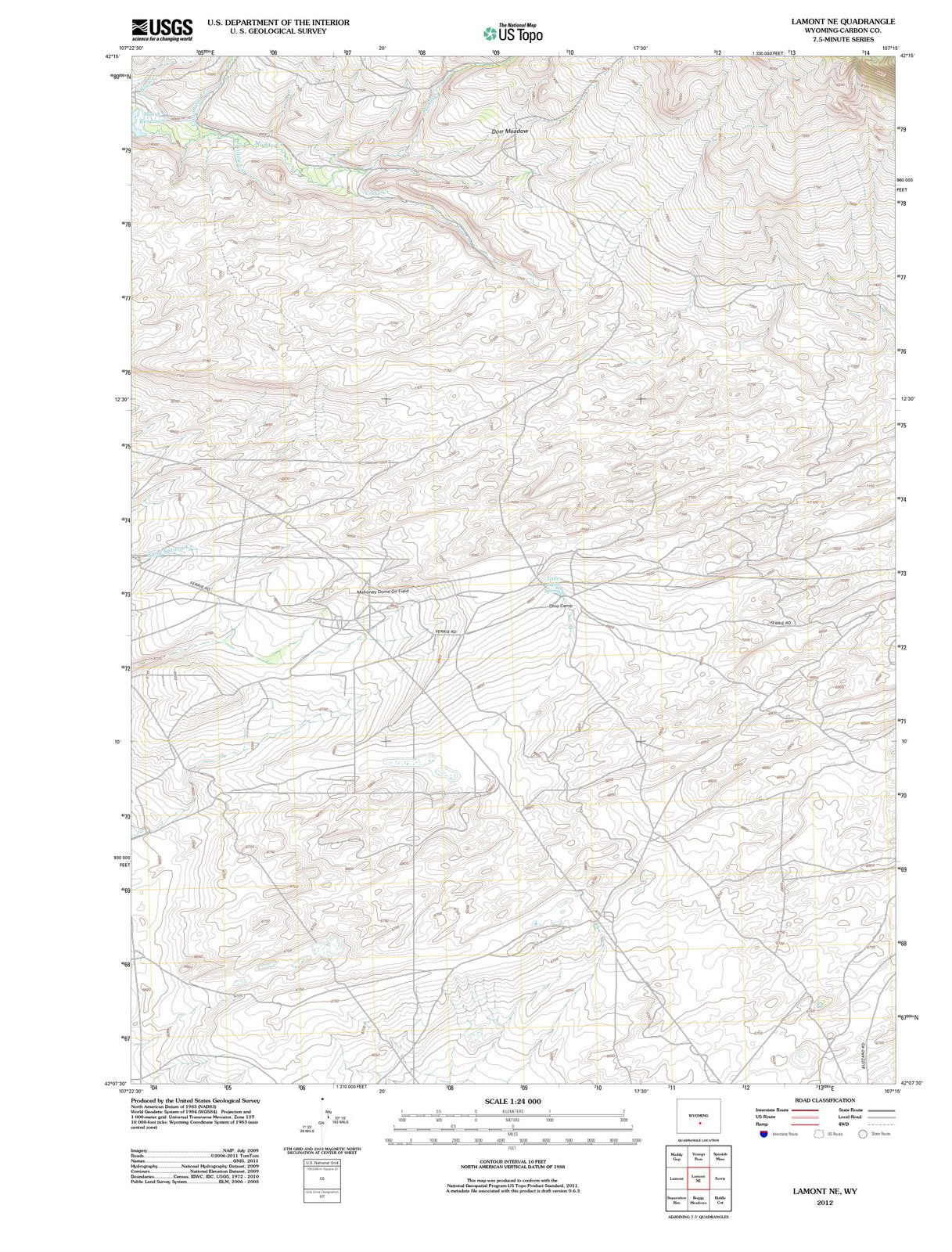 2012 Lamont, WY - Wyoming - USGS Topographic Map v2 – Historic Pictoric
