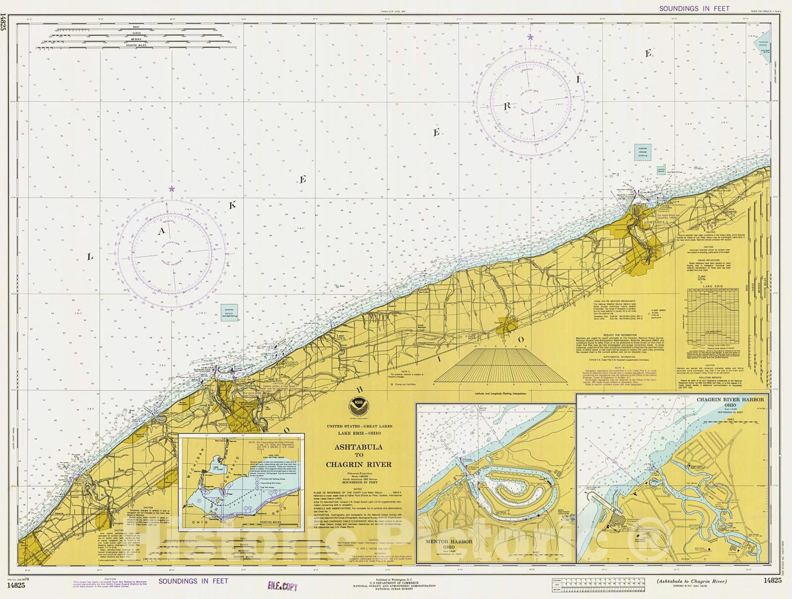 Historic Nautical Map - Ashtabula To Chagrin River, 1978 NOAA Chart ...