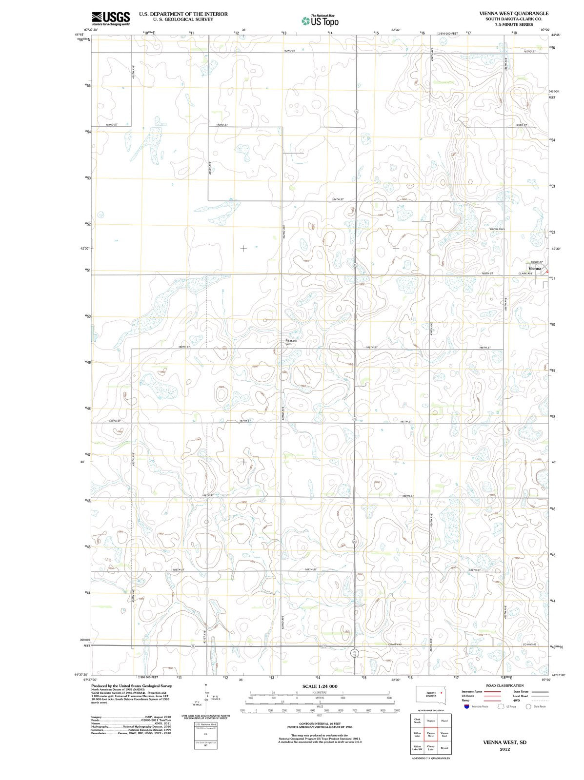 2012 Vienna West, SD - South Dakota - USGS Topographic Map – Historic ...