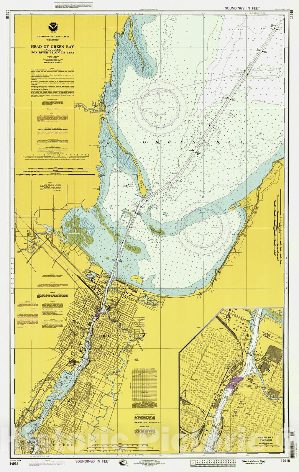 Historic Nautical Map - Head Of Green Bay, 1998 NOAA Chart - Wisconsin ...