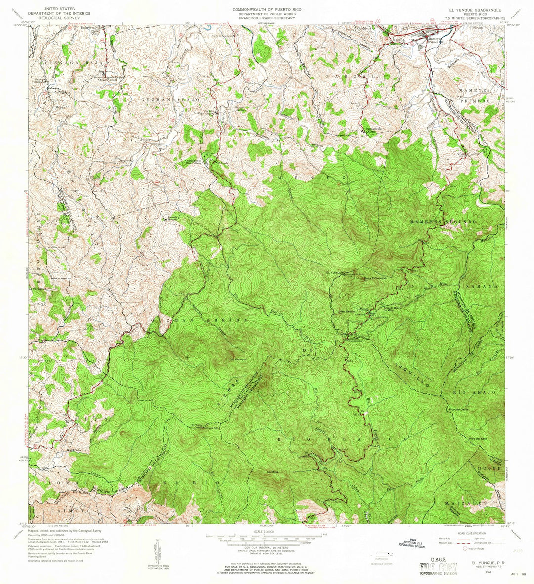 1958 El Yunque, PR - Puerto Rico - USGS Topographic Map – Historic Pictoric
