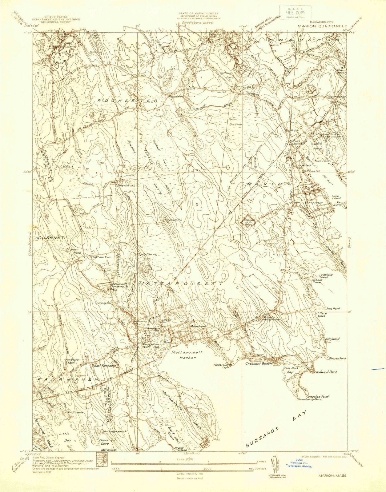 1936 Marion, MA - Massachusetts - USGS Topographic Map – Historic Pictoric