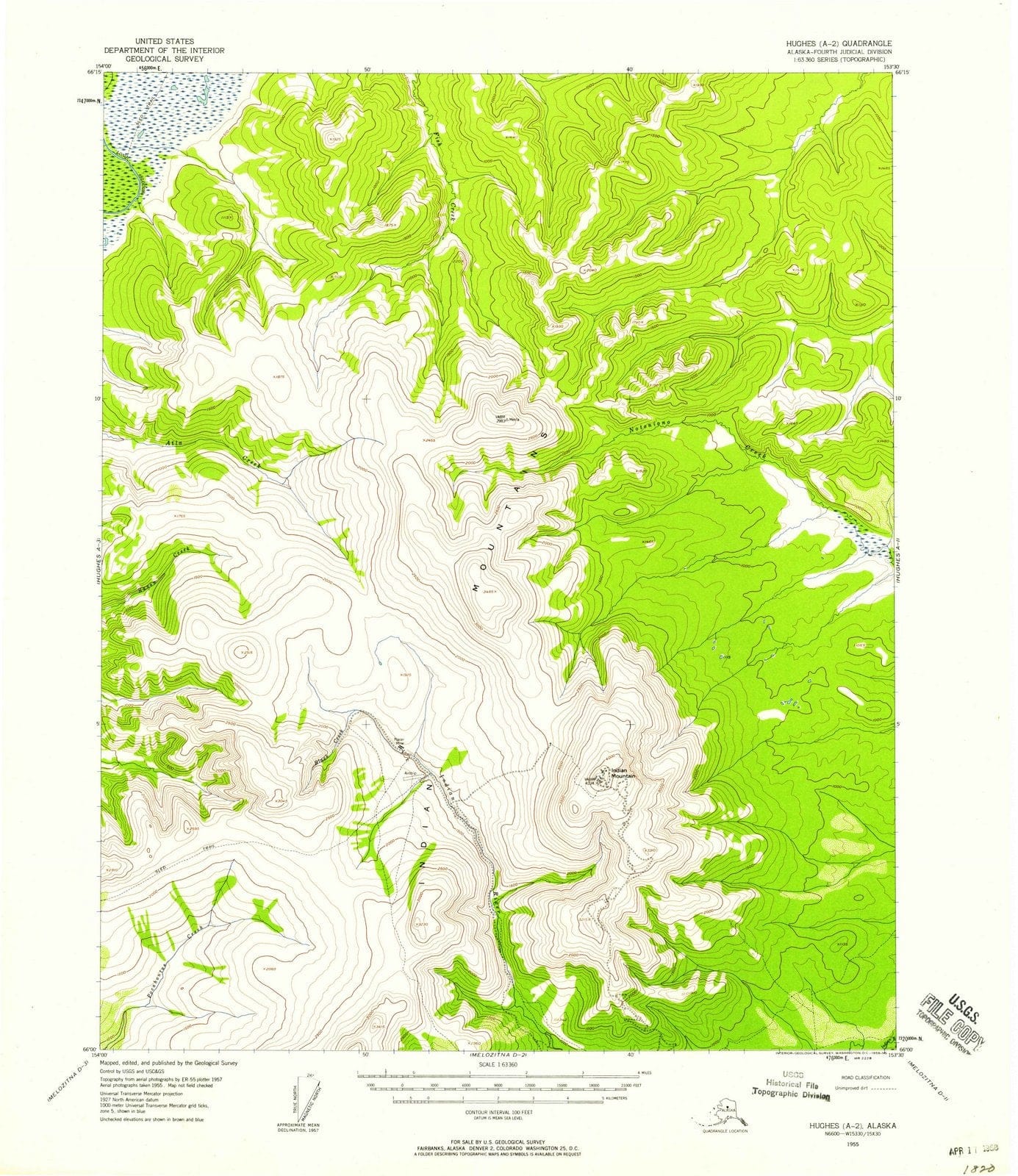 1955 Hughes, AK - Alaska - USGS Topographic Map v2 – Historic Pictoric