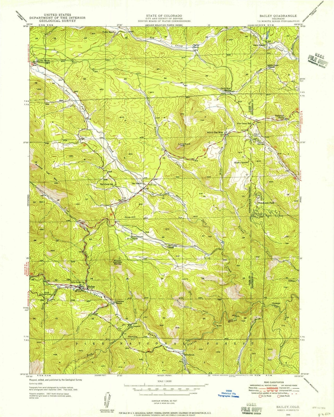 1945 Bailey, CO - Colorado - USGS Topographic Map – Historic Pictoric
