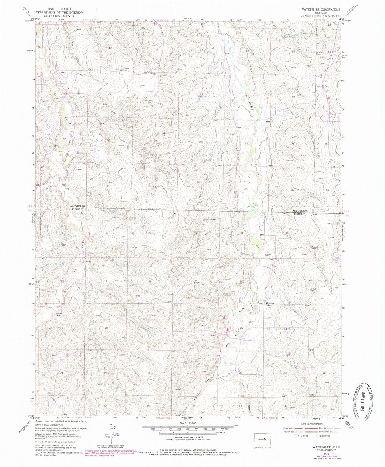 1955 Watkins, CO - Colorado - USGS Topographic Map – Historic Pictoric