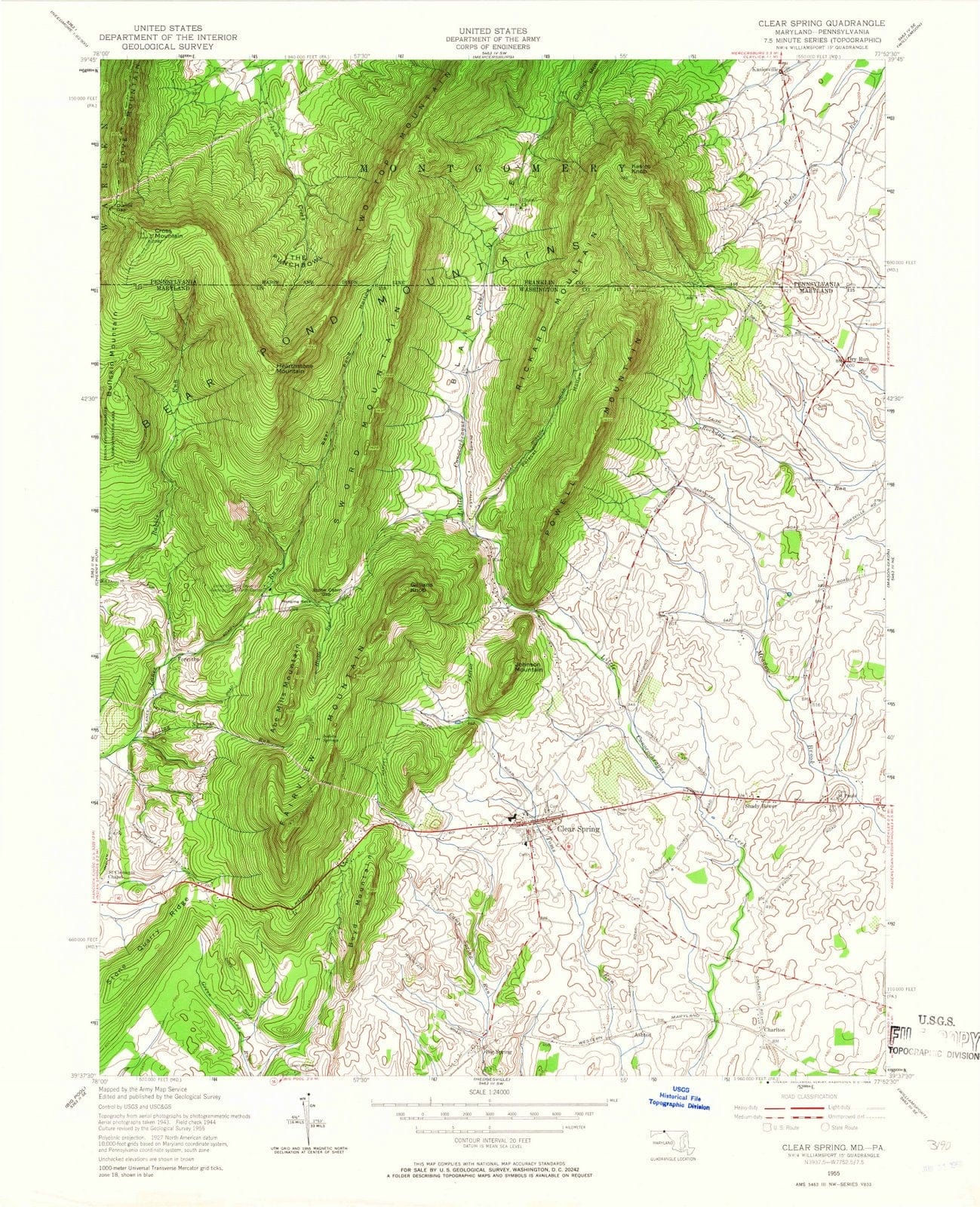 1955 Clear Spring, MD - Maryland - USGS Topographic Map – Historic Pictoric
