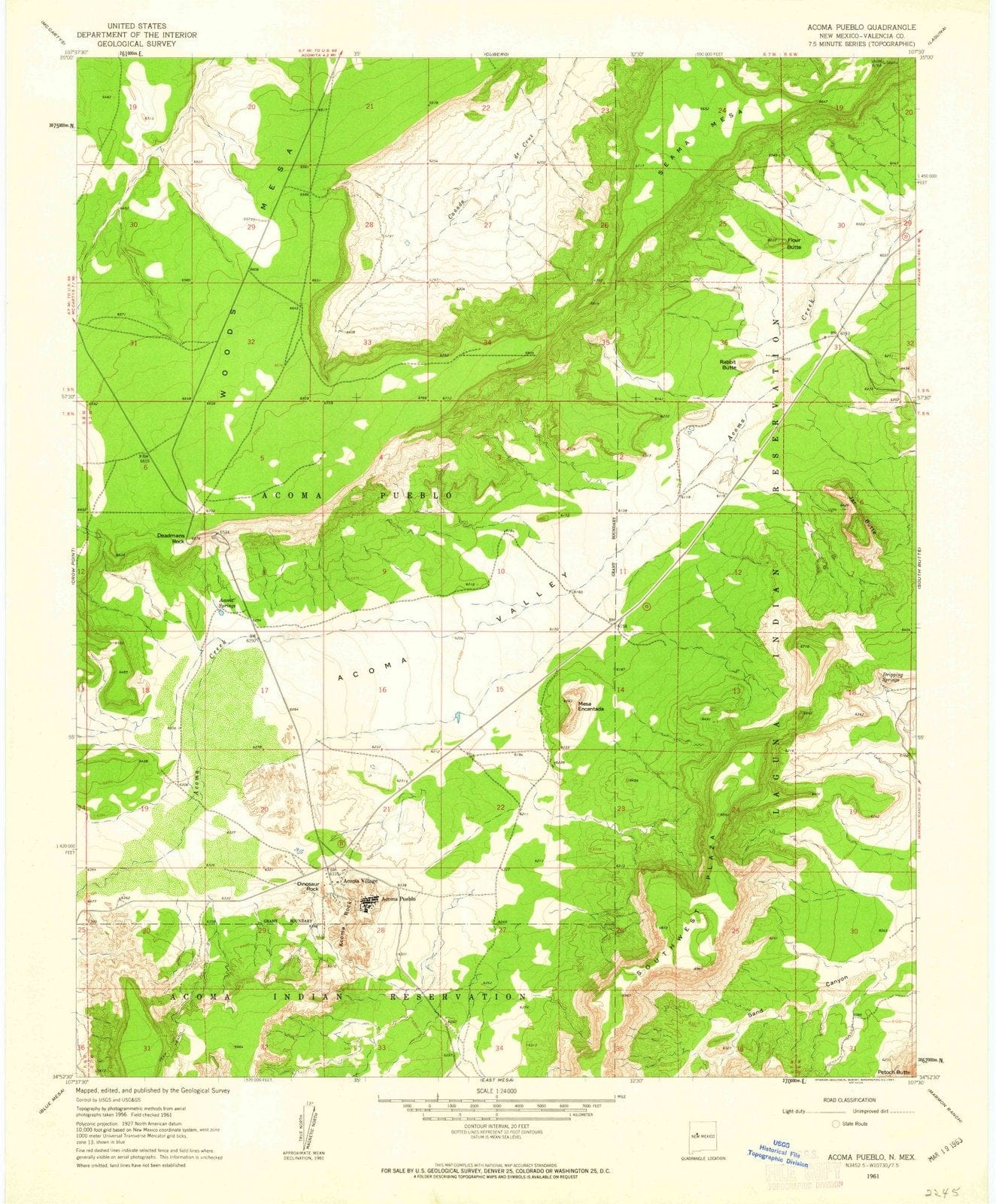1961 Acoma Pueblo, NM - New Mexico - USGS Topographic Map – Historic ...