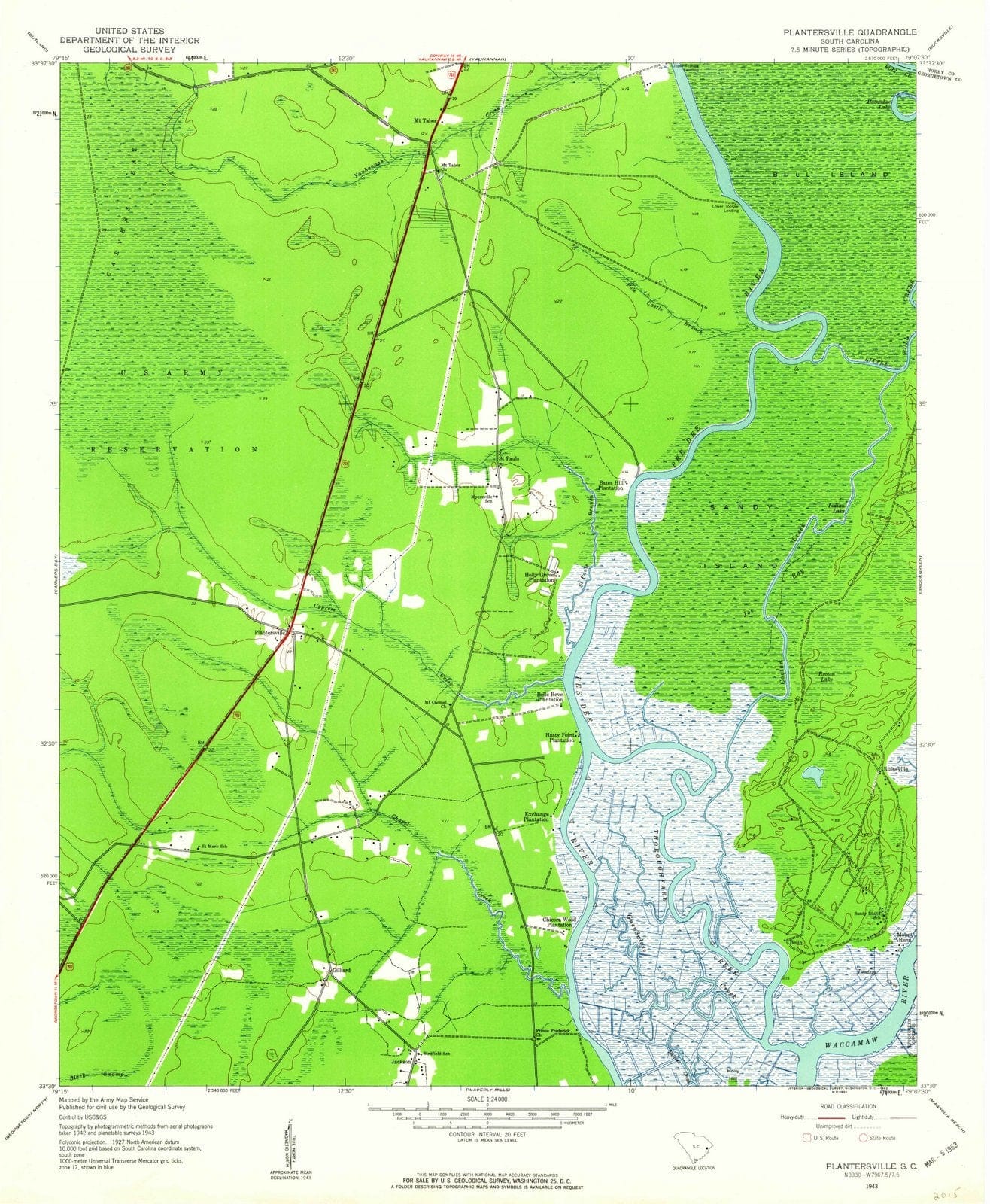1943 Plantersville, SC - South Carolina - USGS Topographic Map ...