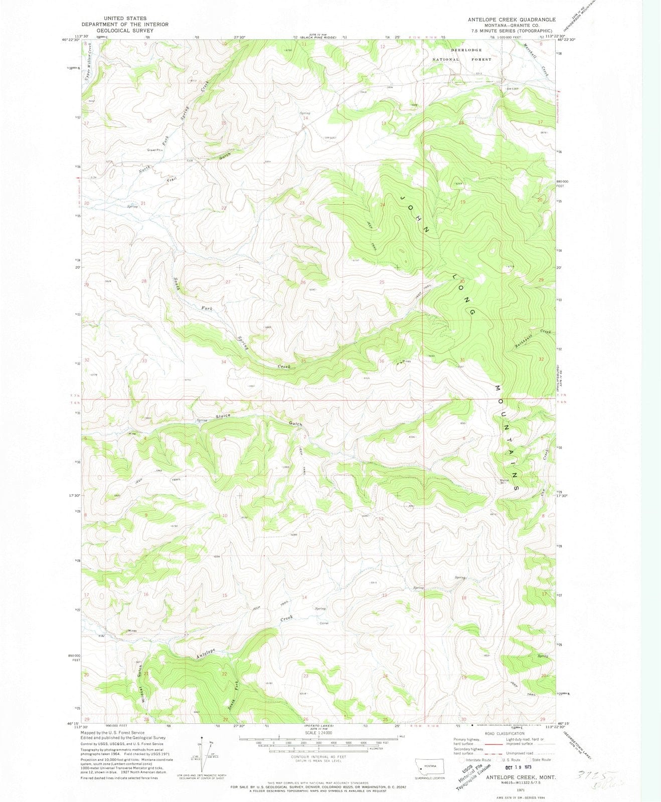 1971 Antelope Creek, MT - Montana - USGS Topographic Map – Historic ...