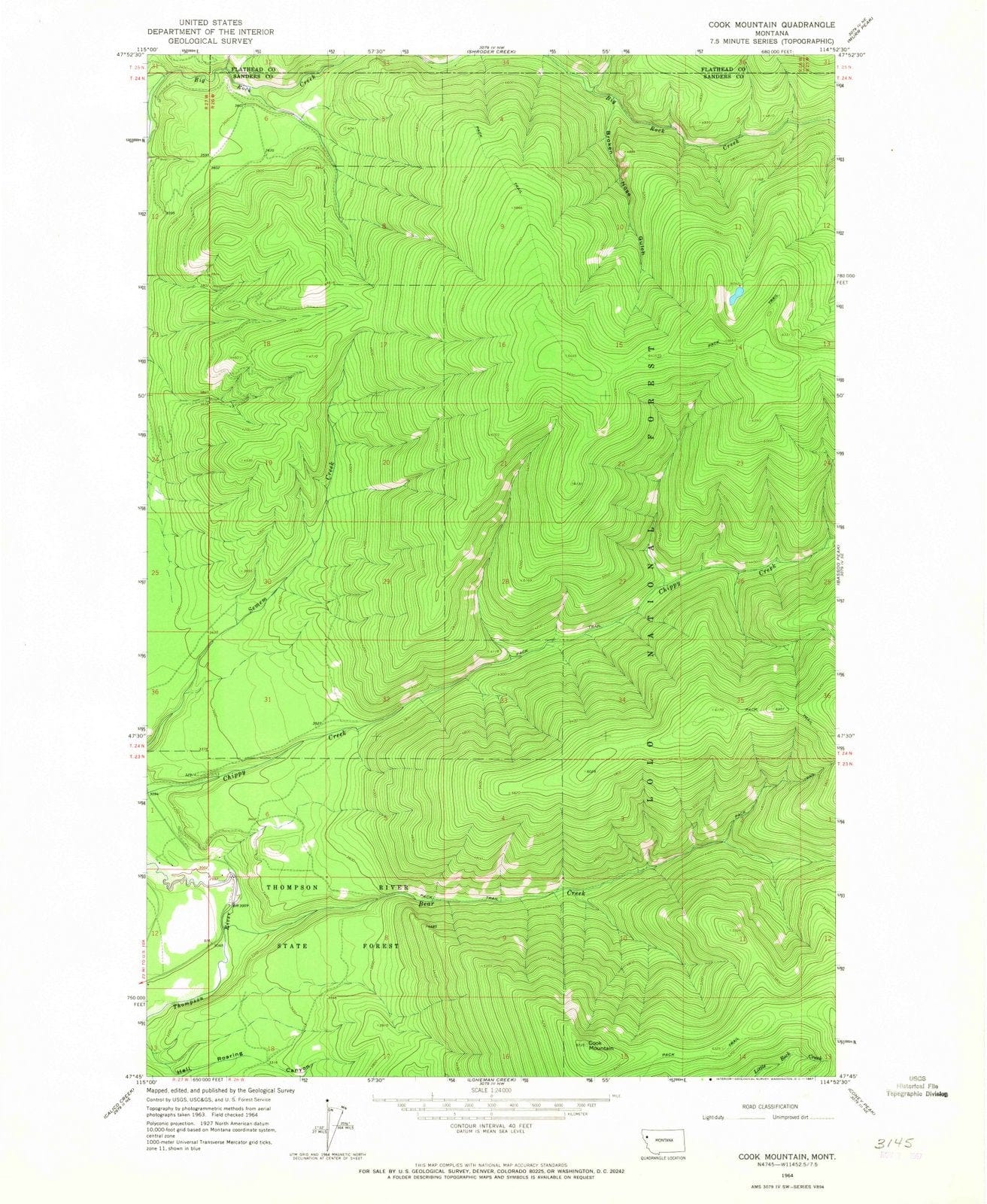 1964 Cook Mountain, MT - Montana - USGS Topographic Map – Historic Pictoric