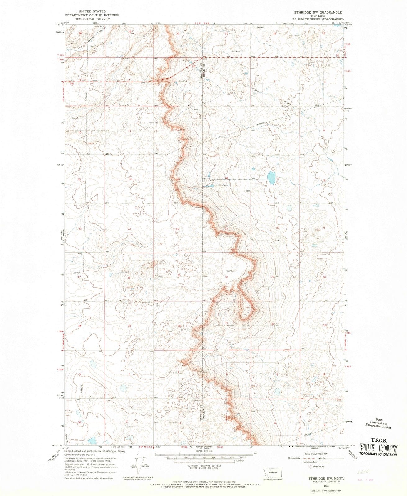 1966 Ethridge, MT - Montana - USGS Topographic Map – Historic Pictoric