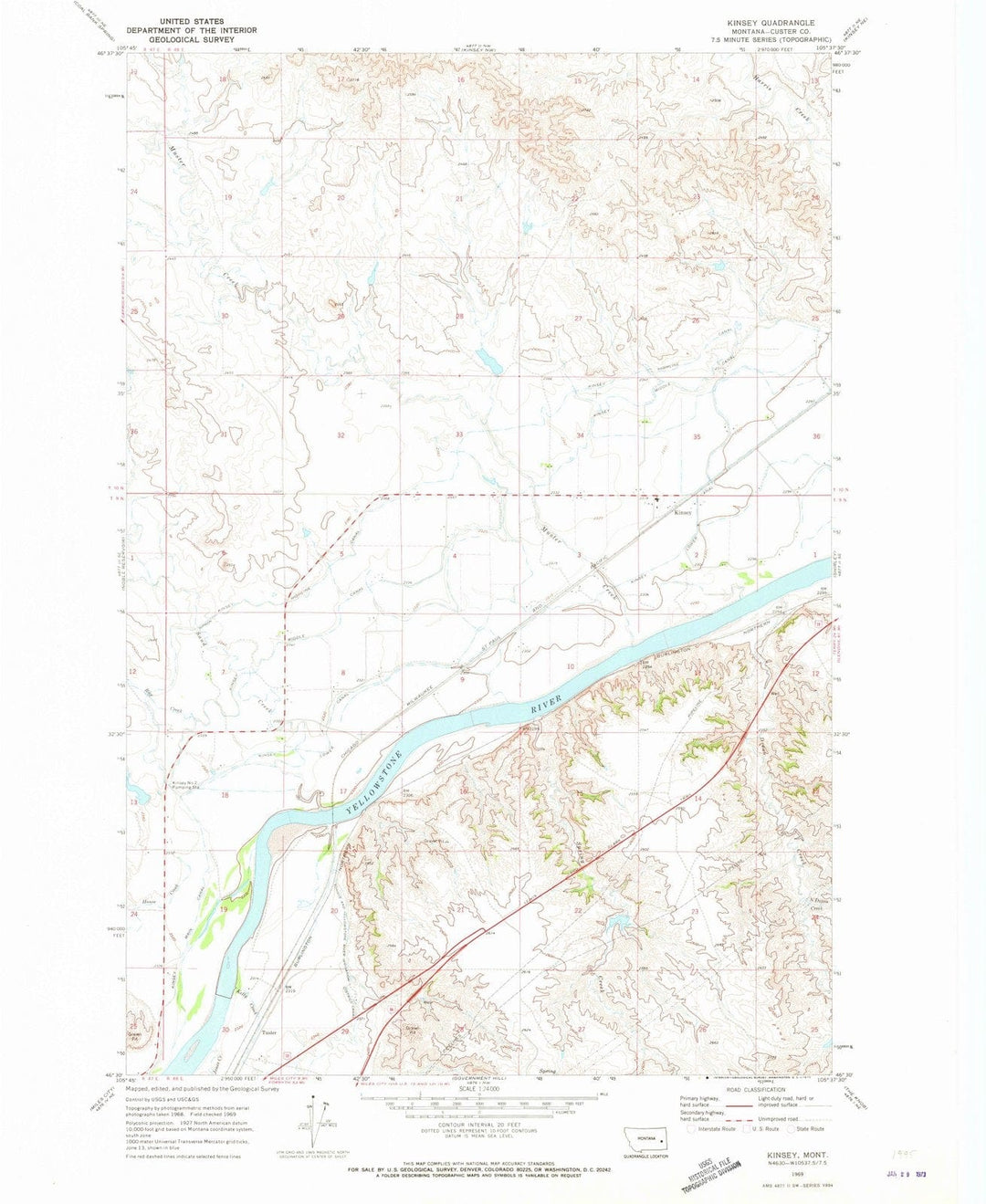 1969 Kinsey, MT - Montana - USGS Topographic Map v3 – Historic Pictoric