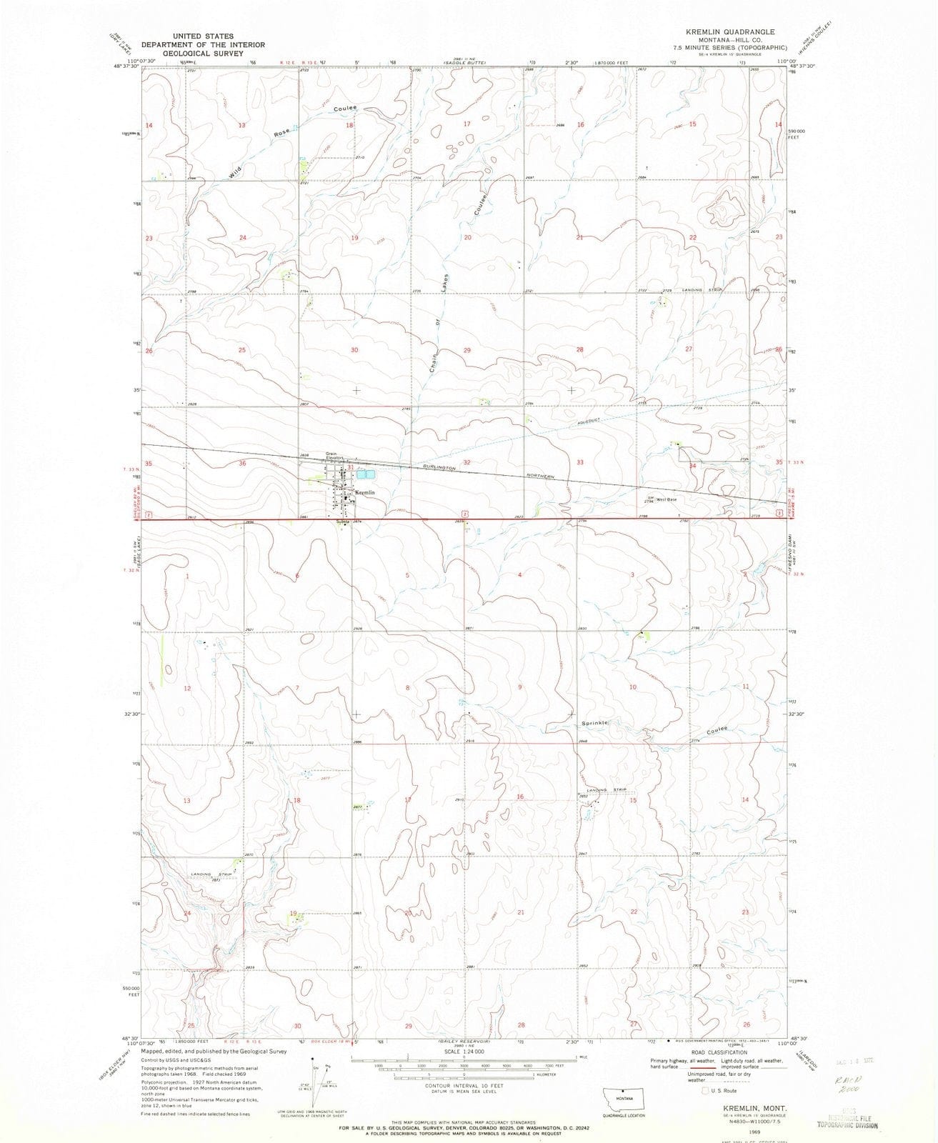 1969 Kremlin, MT - Montana - USGS Topographic Map – Historic Pictoric
