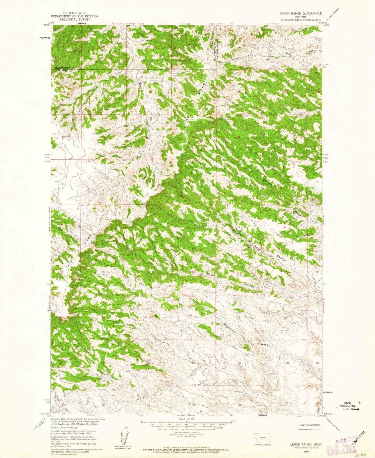 1960 Lemon Ranch, MT - Montana - USGS Topographic Map – Historic Pictoric