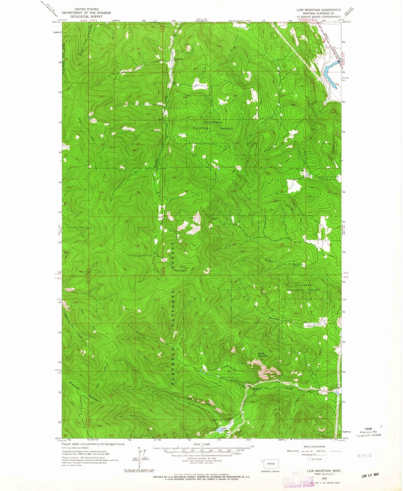 1962 Lion Mountain, MT - Montana - USGS Topographic Map – Historic Pictoric