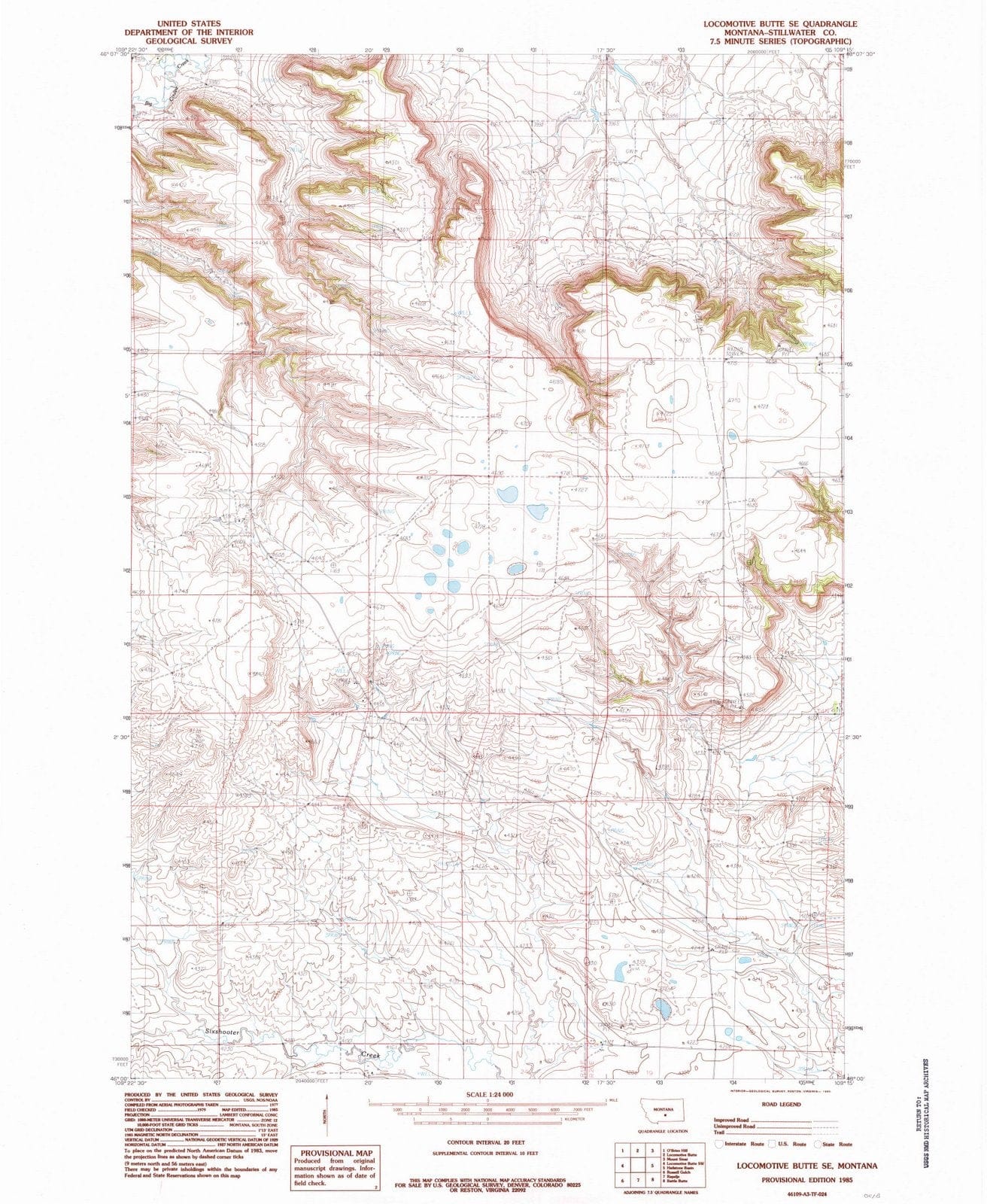 1985 Locomotive Butte, MT - Montana - USGS Topographic Map – Historic ...