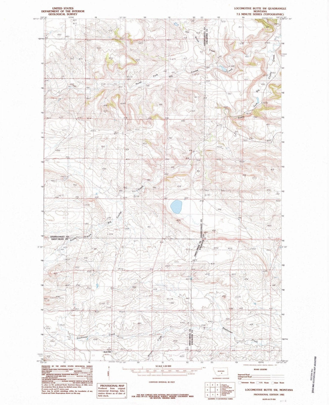 1985 Locomotive Butte, MT - Montana - USGS Topographic Map v2 ...