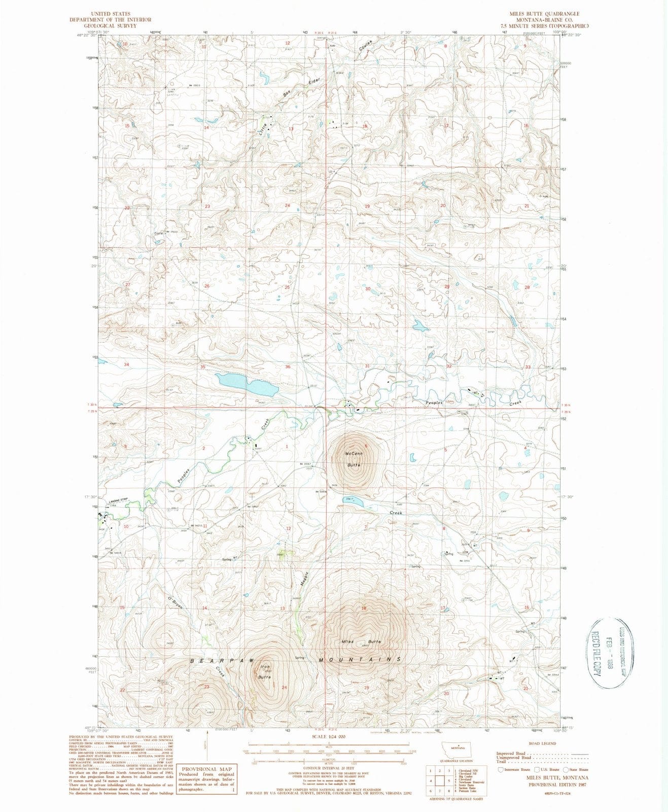 1987 Miles Butte, MT - Montana - USGS Topographic Map – Historic Pictoric