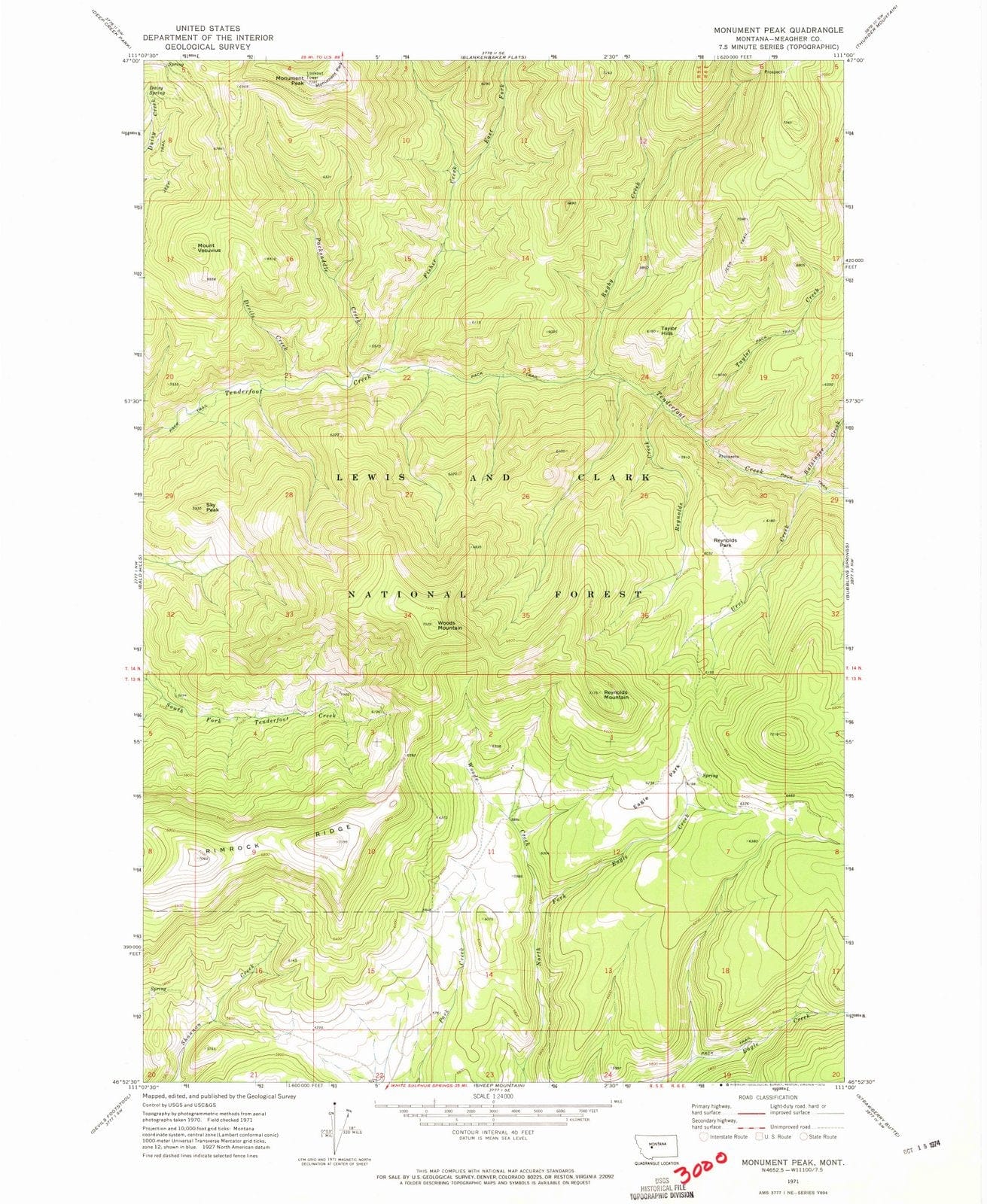 1971 Monument Peak, MT - Montana - USGS Topographic Map – Historic Pictoric