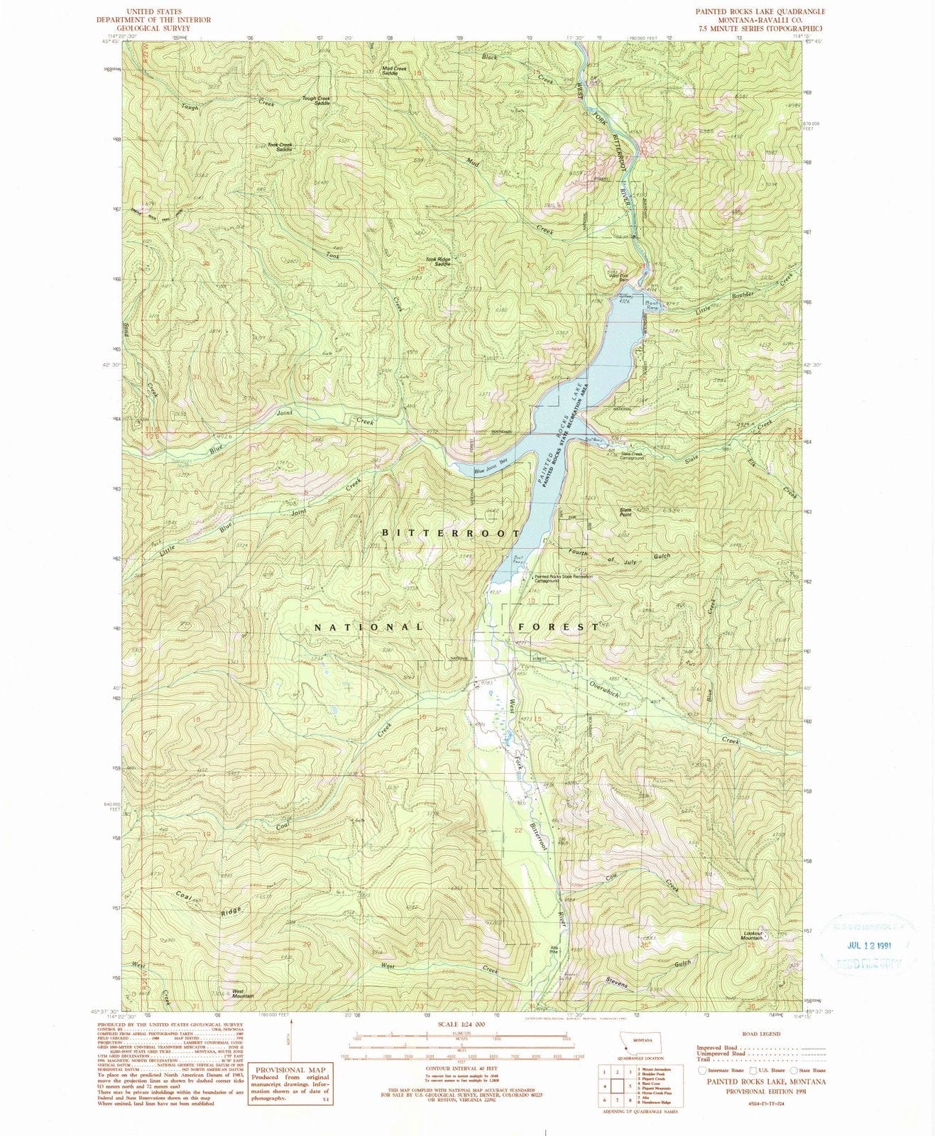 1991 Painted Rocks Lake, MT - Montana - USGS Topographic Map – Historic ...