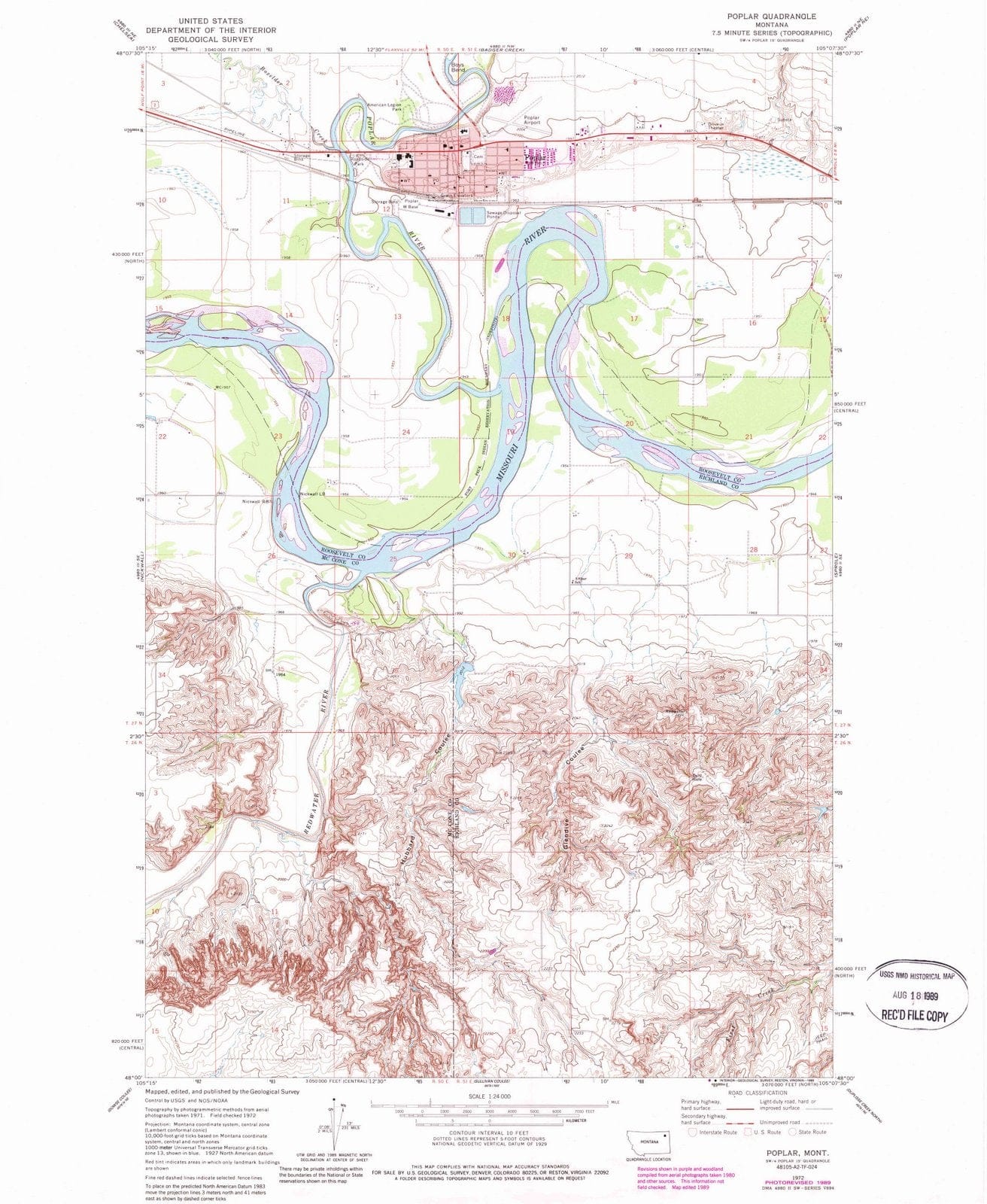 1972 Poplar, MT - Montana - USGS Topographic Map v2 – Historic Pictoric