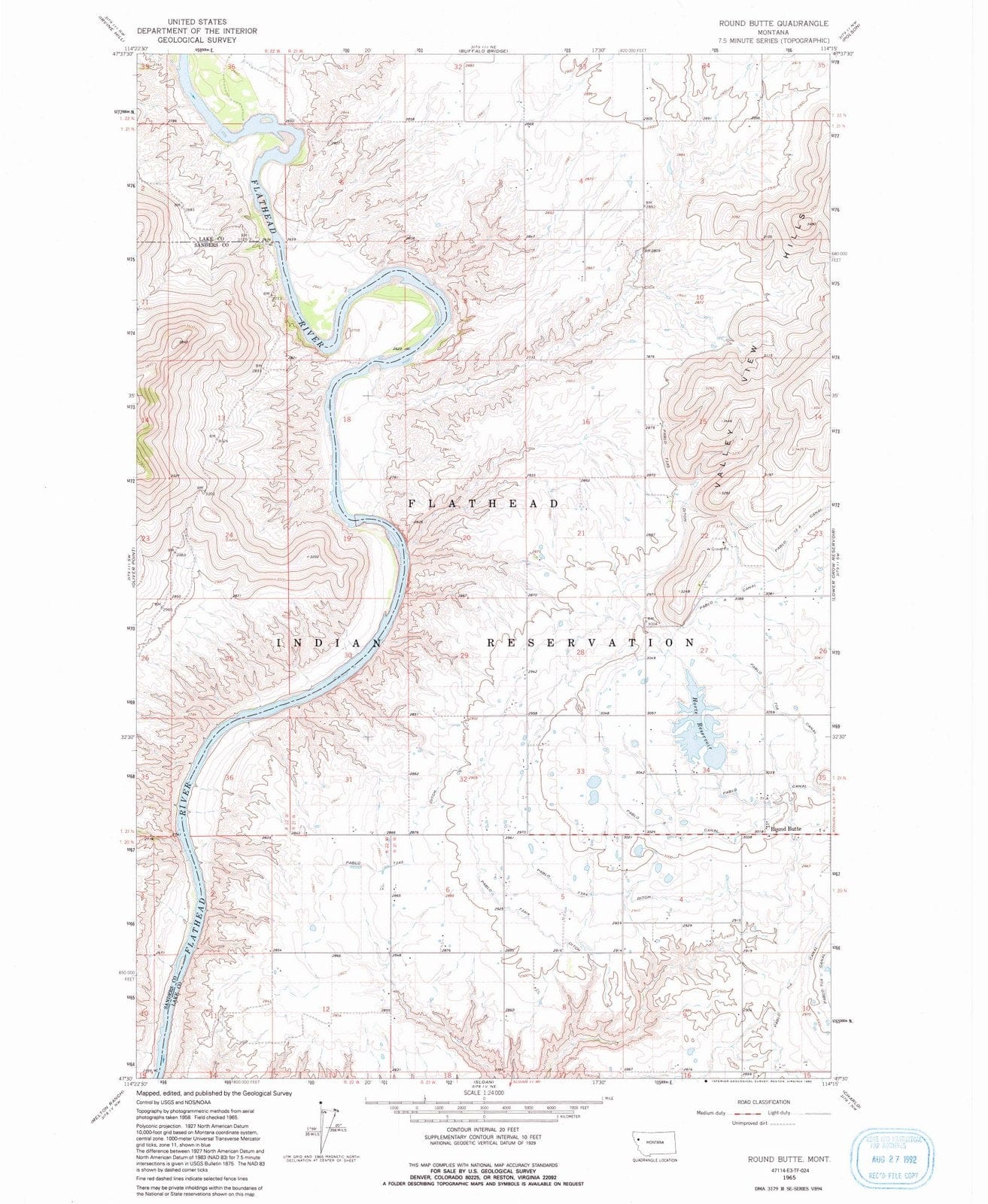 1965 Round Butte, MT - Montana - USGS Topographic Map - Historic Pictoric