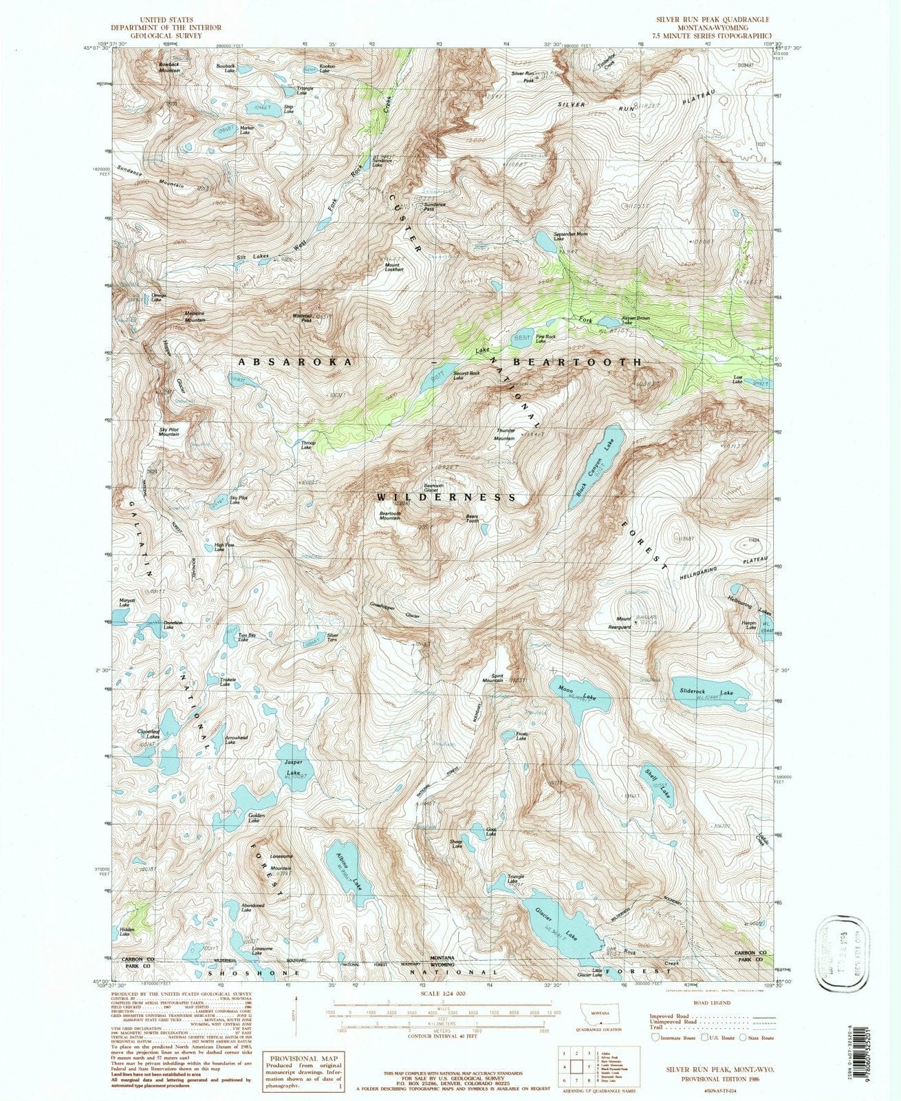1986 Silver Run Peak, MT - Montana - USGS Topographic Map - Historic ...