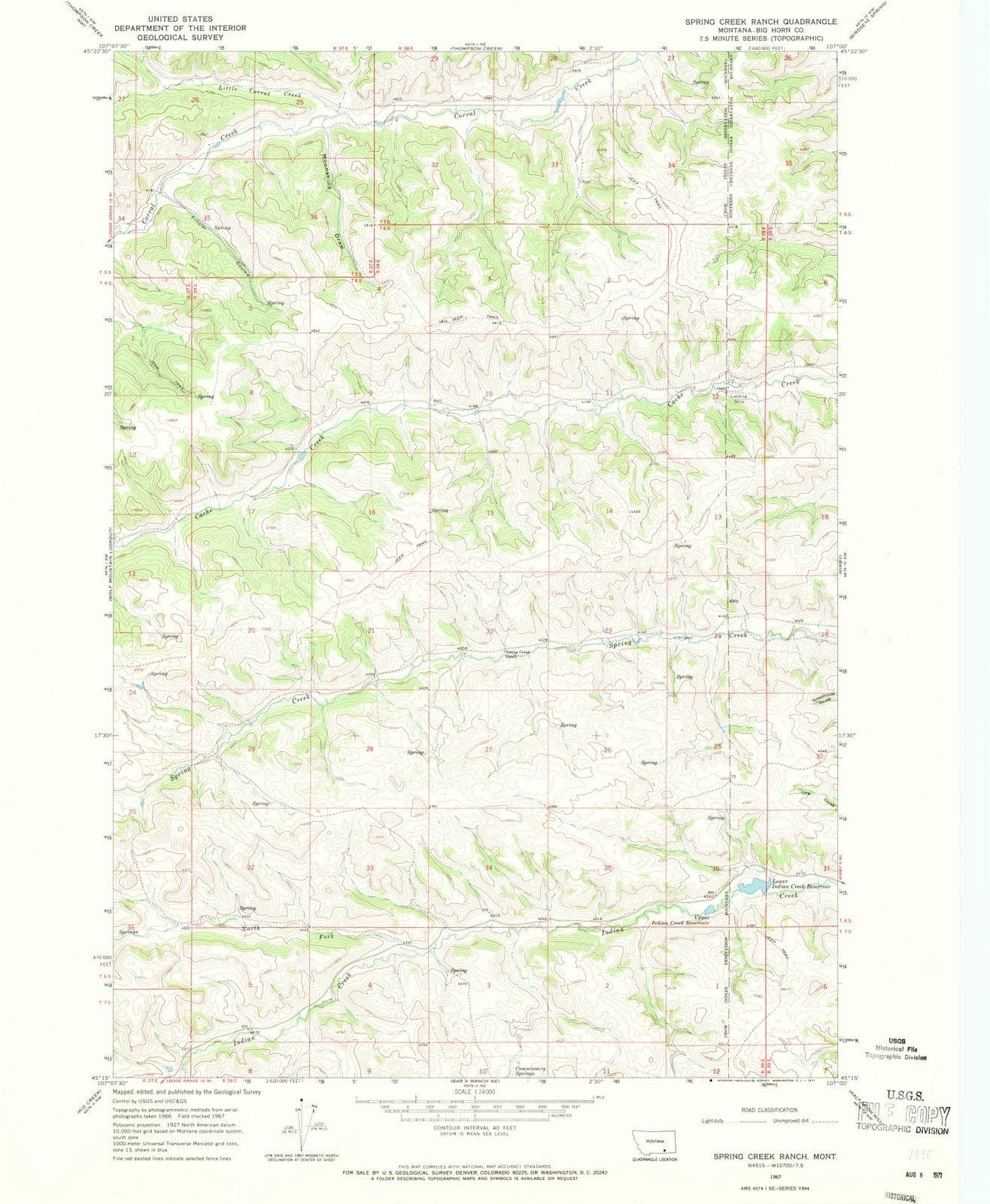 1967 Spring Creek Ranch, MT - Montana - USGS Topographic Map – Historic ...